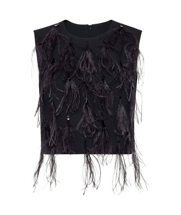 Brunello Cucinelli Feather Embellished Sleeveless Crewneck Top - Anthracite