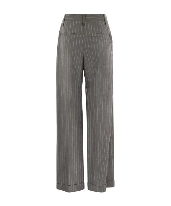 Brunello Cucinelli Pinstriped Wide-leg Trousers - Medium Gray