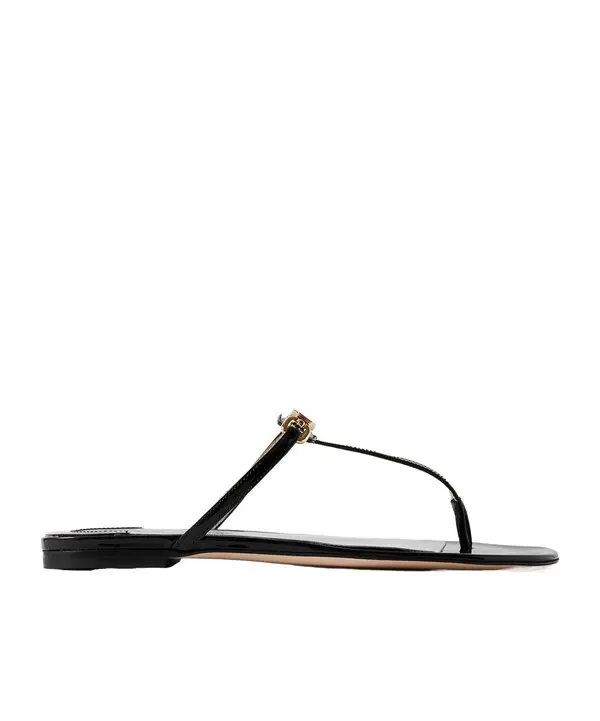 TOM FORD Whitney Logo-embellished Patent Leather Thong Sandals - Black
