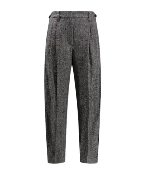 Brunello Cucinelli Herringbone Cropped Pleated Trousers