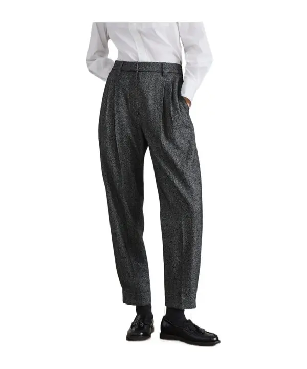 Brunello Cucinelli Herringbone Cropped Pleated Trousers