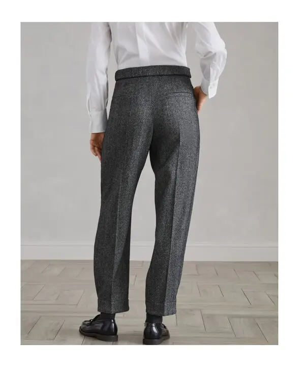 Brunello Cucinelli Herringbone Cropped Pleated Trousers