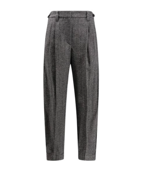 Brunello Cucinelli Herringbone Cropped Pleated Trousers