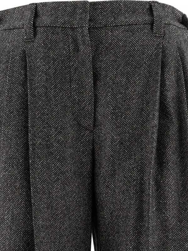 Brunello Cucinelli Herringbone Cropped Pleated Trousers