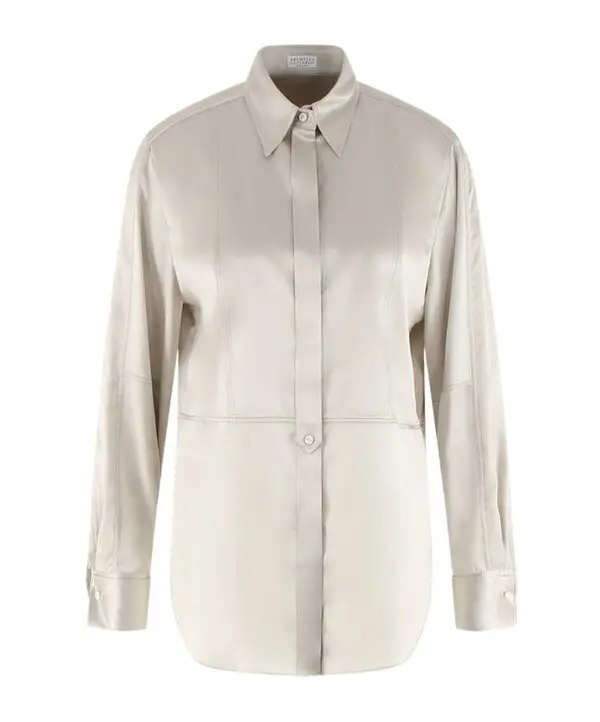 Brunello Cucinelli Long Sleeve Logo Detail Blouse