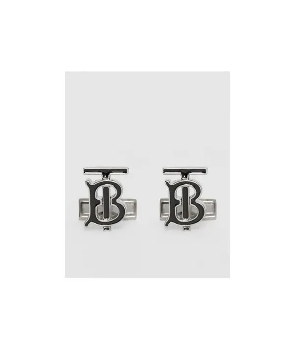 Burberry Monogram Motif Enamel And Palladium-plated Cufflinks - Black