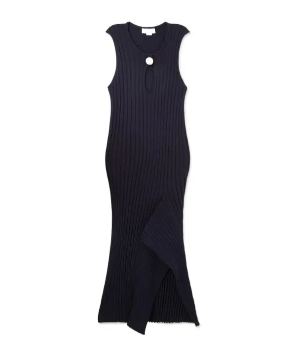 Stella McCartney Sleeveless Ribbed Knit Midi Dress With Keyhole Neckline