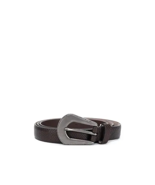 Brunello Cucinelli Contrast Buckle Leather Belt - Black
