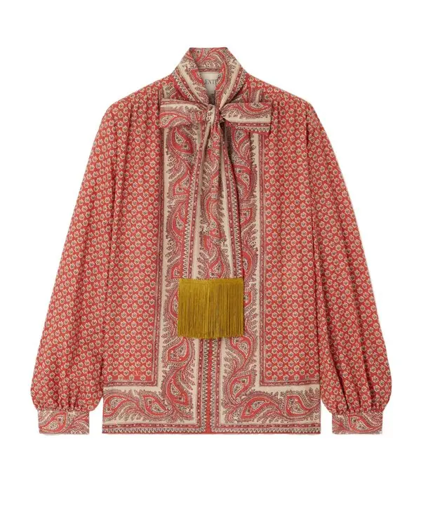 Valentino Garavani Long Sleeve Shirt With Fringed Scarf Detail