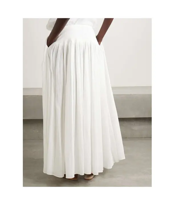 THE ROW Pleated Gauze Maxi Skirt - Ivory