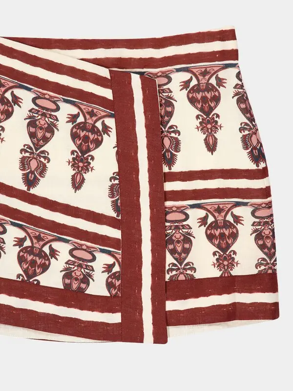 Johanna Ortiz Printed Linen Wrap Mini Skirt