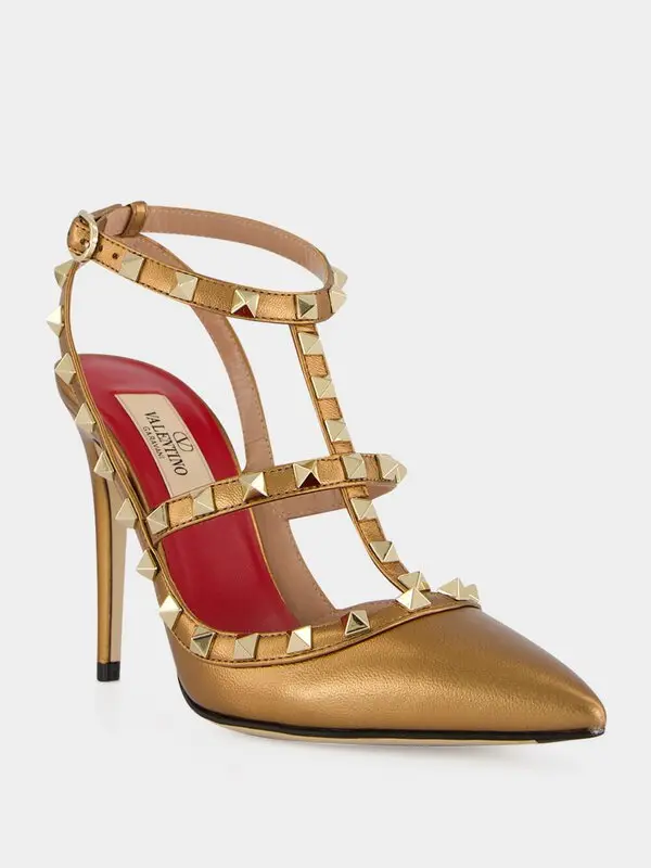 Valentino Garavani Rockstud Leather Pumps - Gold