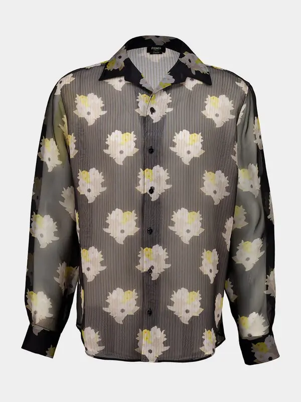 Fendi Bouquet Silk Organza Shirt - Black