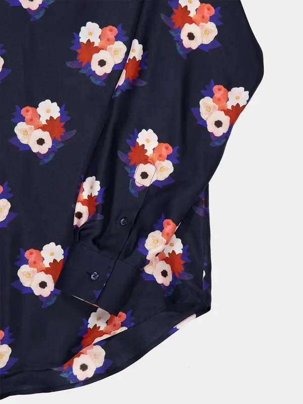 Fendi Dark Bouquet Silk Shirt - Blue