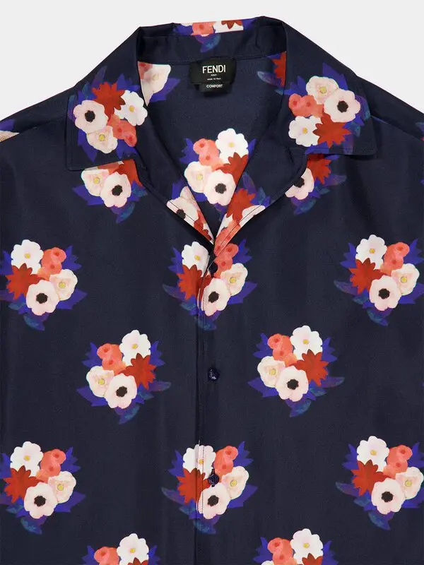 Fendi Dark Bouquet Silk Shirt - Blue