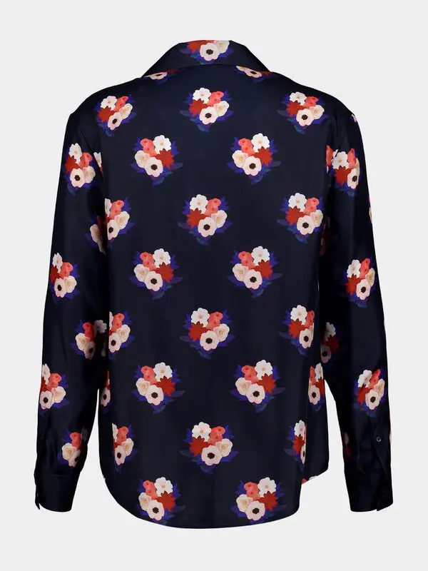 Fendi Dark Bouquet Silk Shirt - Blue