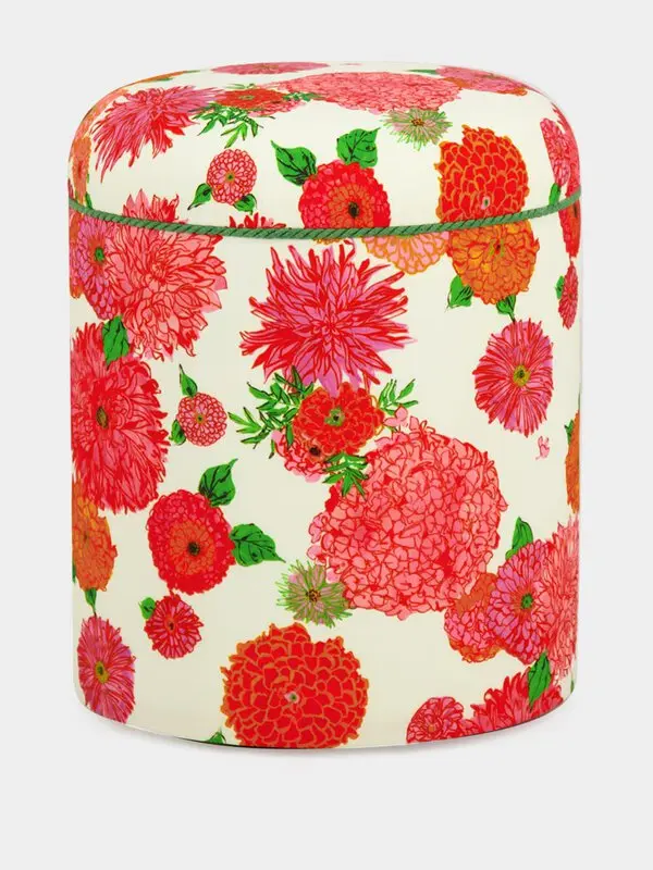 La DoubleJ Baba Outdoor Pouf In Bright Blooms - Pink