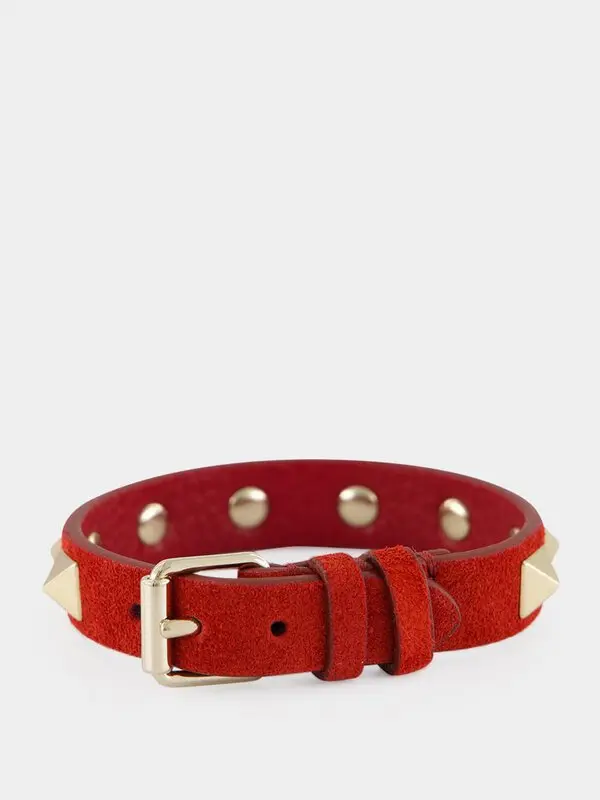 Valentino Garavani Suede Rockstud Bracelet - Red