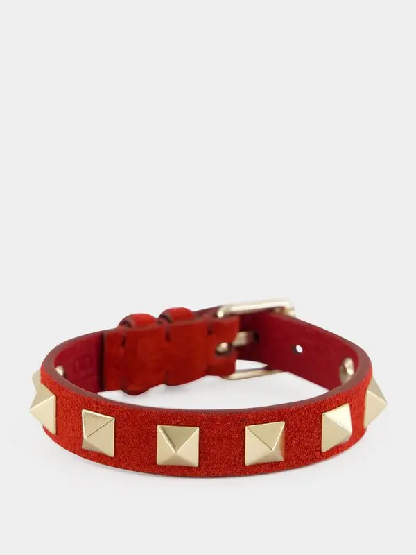 Valentino Garavani Suede Rockstud Bracelet - Red