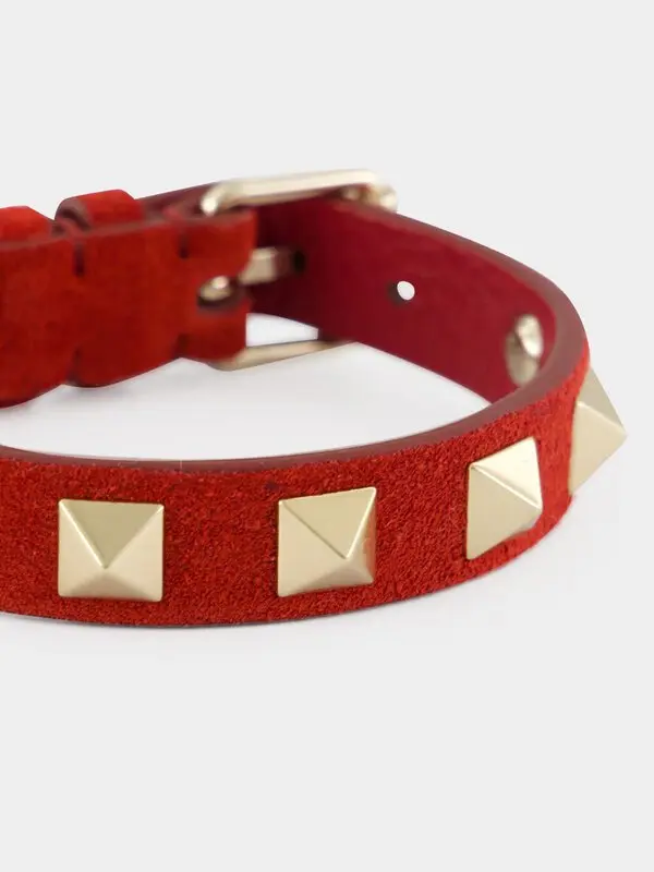 Valentino Garavani Suede Rockstud Bracelet - Red