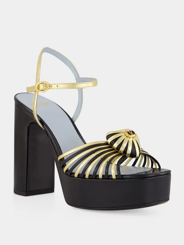 Valentino Garavani Gold And Platform Sandals - Black