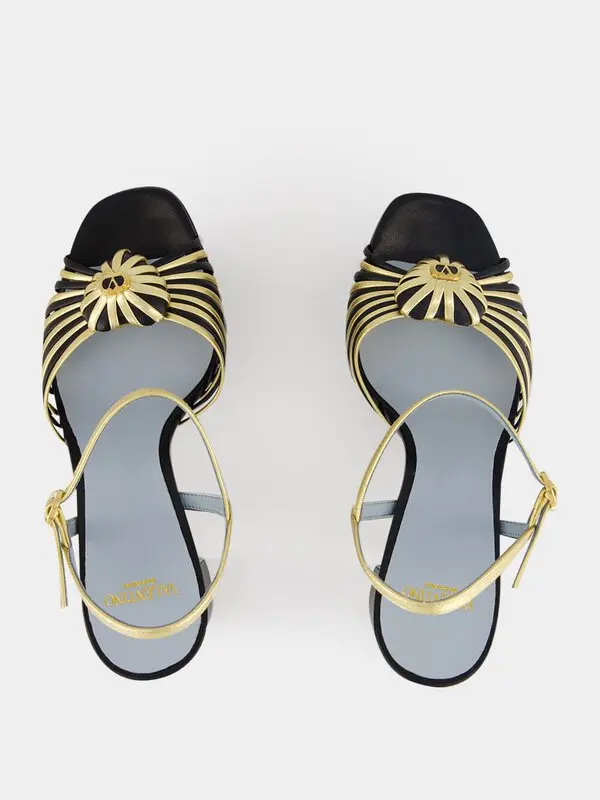 Valentino Garavani Gold And Platform Sandals - Black