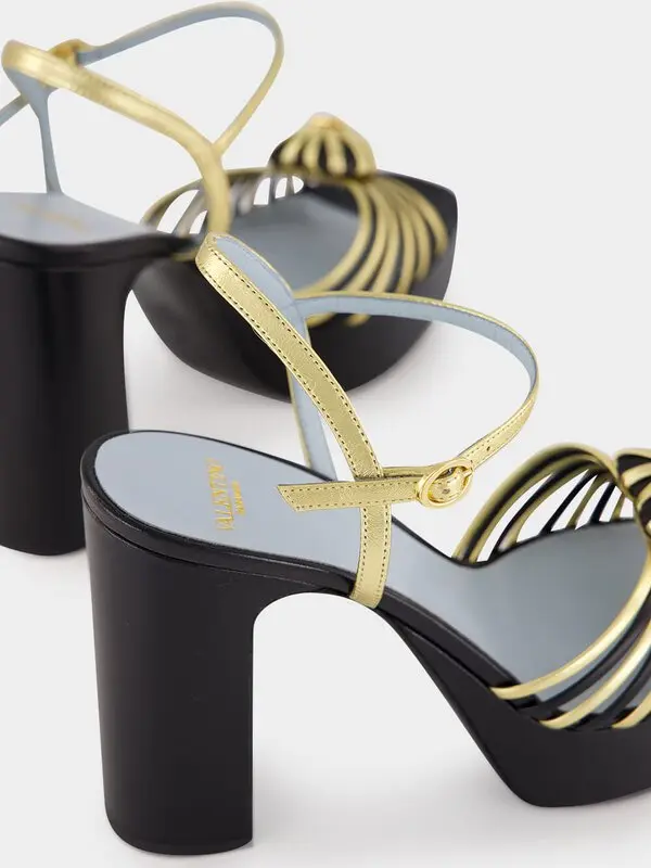 Valentino Garavani Gold And Platform Sandals - Black