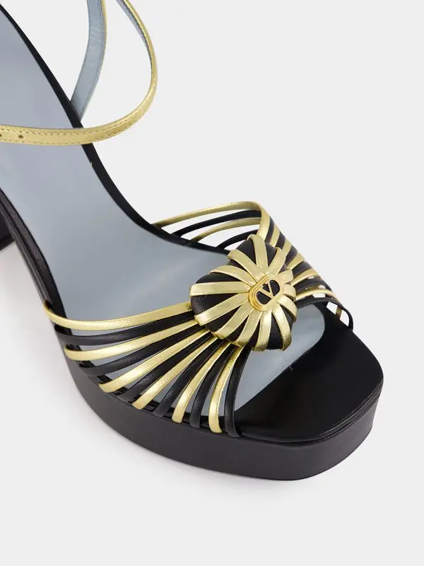 Valentino Garavani Gold And Platform Sandals - Black