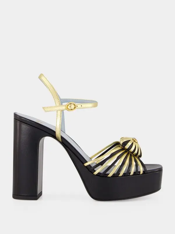Valentino Garavani Gold And Platform Sandals - Black
