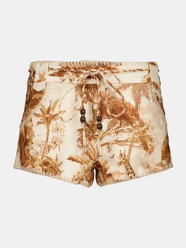 Zimmermann Coffee Safari Indra Linen Shorts - Brown