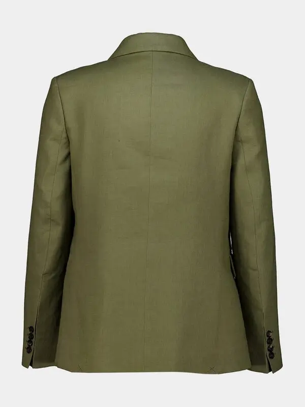 BODE Olive Lightweight Linen Double-breasted Suit Jacket