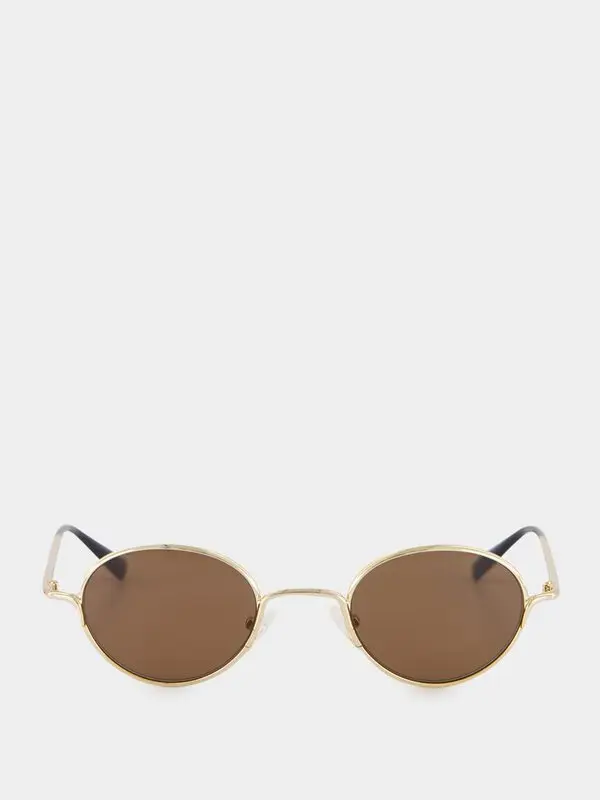Alexander McQueen Gold Round Metal Sunglasses - Brown