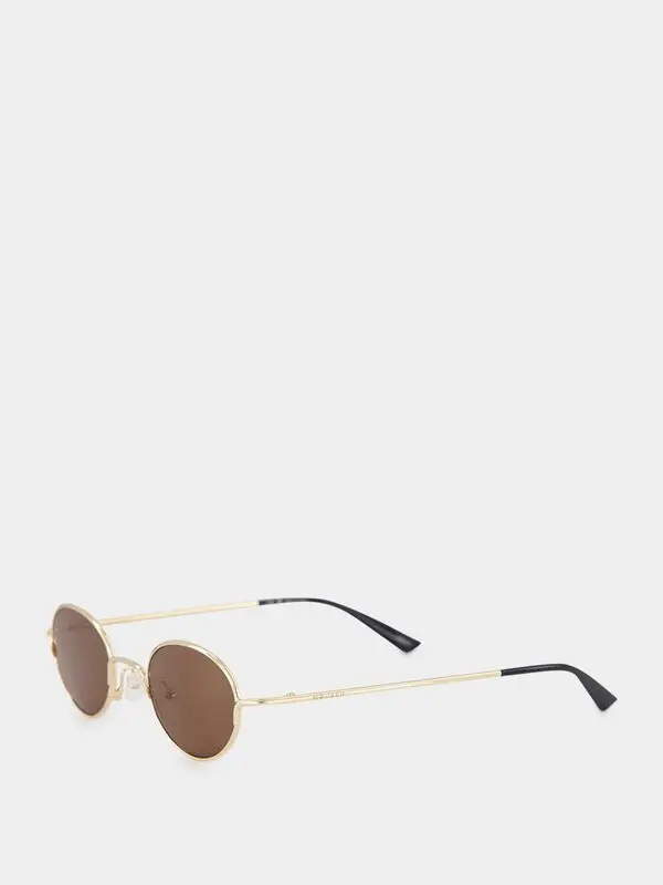 Alexander McQueen Gold Round Metal Sunglasses - Brown