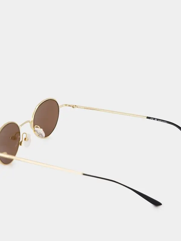 Alexander McQueen Gold Round Metal Sunglasses - Brown