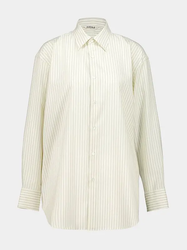 Auralee Ivory Stripe Super Fine Wool Shirt - White