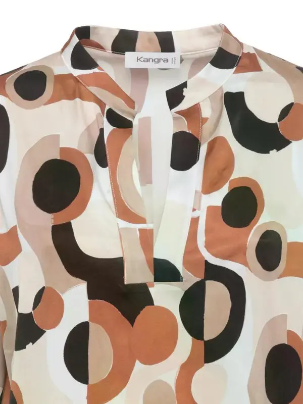 KANGRA Geometric Print V-neck Blouse