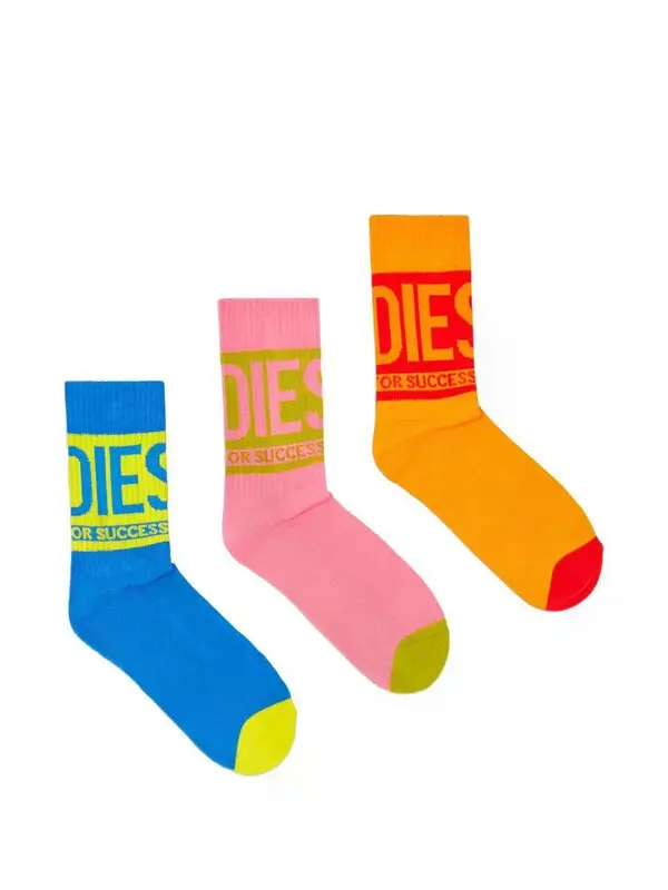 DIESEL® Logo Detail Ribbed-cuff Cotton Socks - Blue