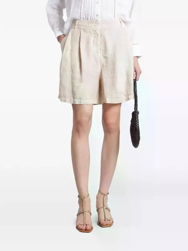 120% Lino Pleated Detail Shorts - Neutrals