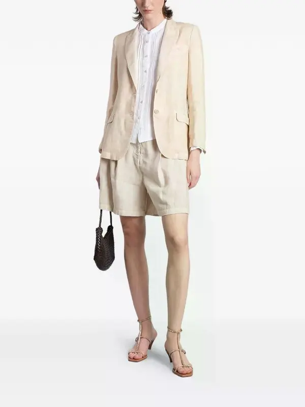 120% Lino Pleated Detail Shorts - Neutrals