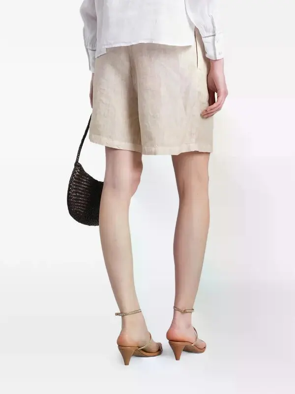 120% Lino Pleated Detail Shorts - Neutrals