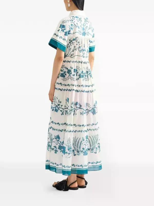 Erdem Botanical Print Tiered Maxi Shirt Dress - White