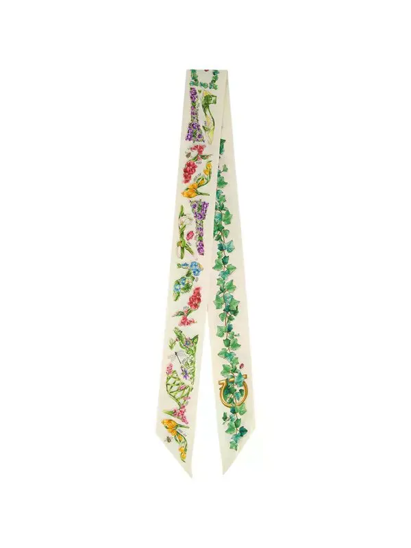 FERRAGAMO Eden Shoes Print Silk Mini Neckerchief - Neutrals