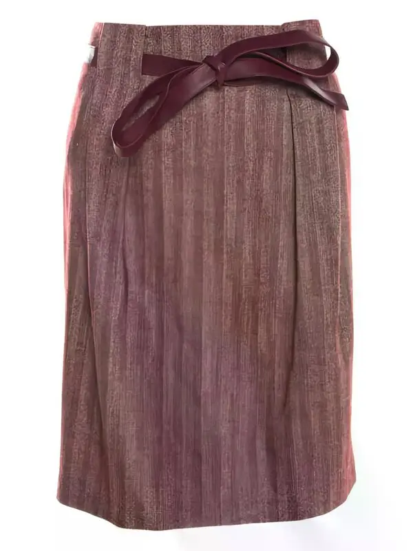 Escada Herringbone Leather Belt Midi Skirt