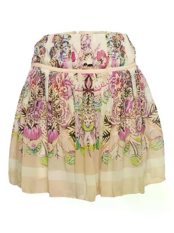 Roberto Cavalli Pleated Floral Silk Skirt