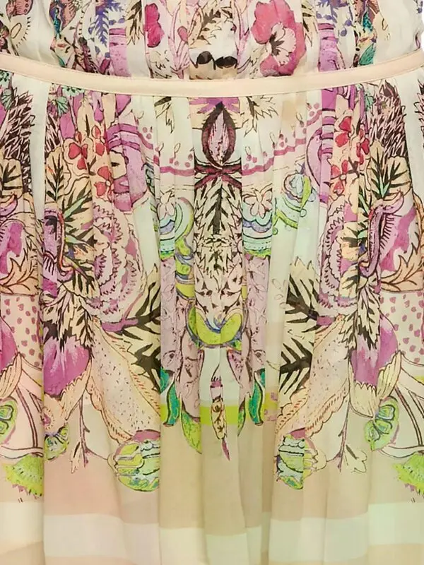 Roberto Cavalli Pleated Floral Silk Skirt