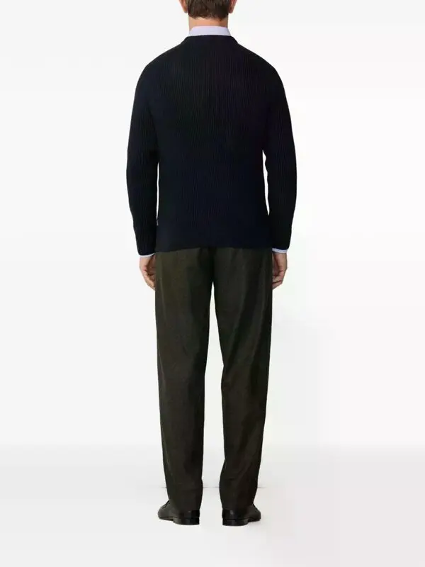 HACKETT LONDON Navy Rib-stitch Knit Raglan Sweater