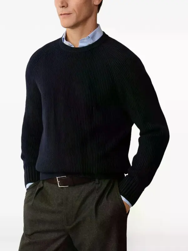 HACKETT LONDON Navy Rib-stitch Knit Raglan Sweater