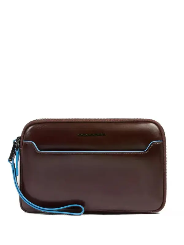 PIQUADRO Leather Clutch With Wrist Strap