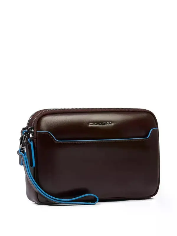 PIQUADRO Leather Clutch With Wrist Strap