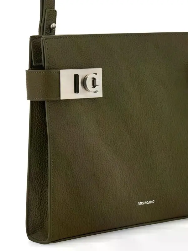 FERRAGAMO Hug Hammered Leather Clutch Bag